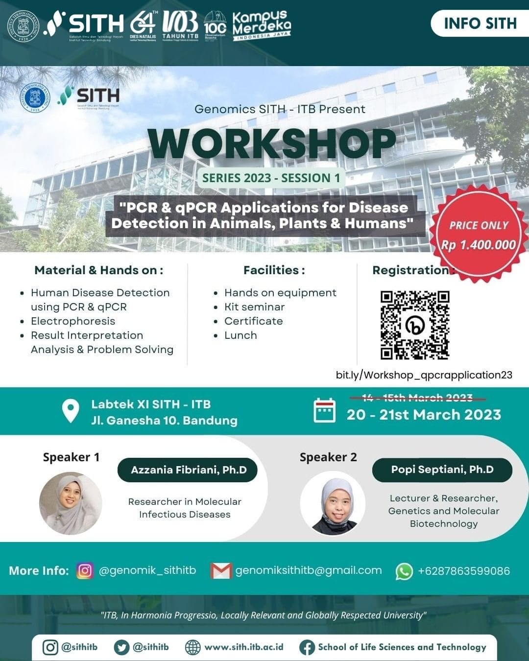 GENOMIC WORKSHOP SERIES 2023: SCHEDULE CHANGES